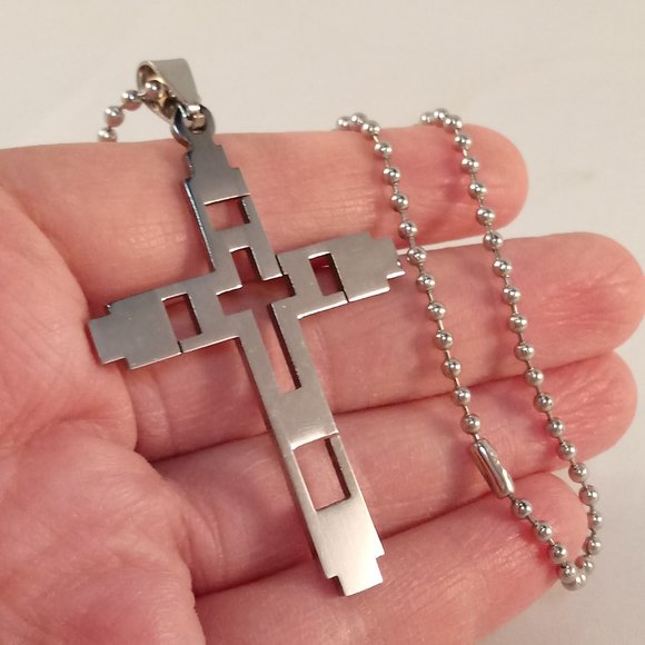 Accessories | Mens Stainless Steel Crucifix Cross Cut Out Pendant Bead ...